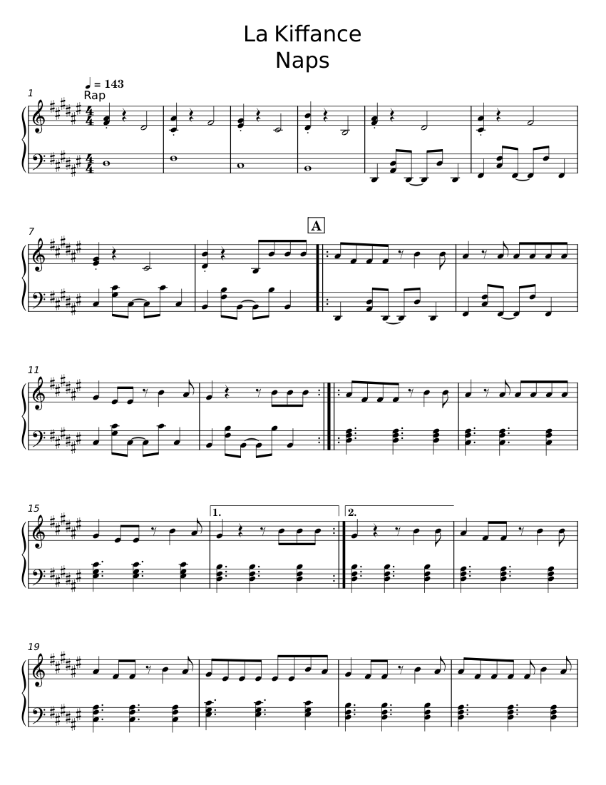 La Kiffance - Naps Sheet music for Piano (Solo) Easy | Musescore.com