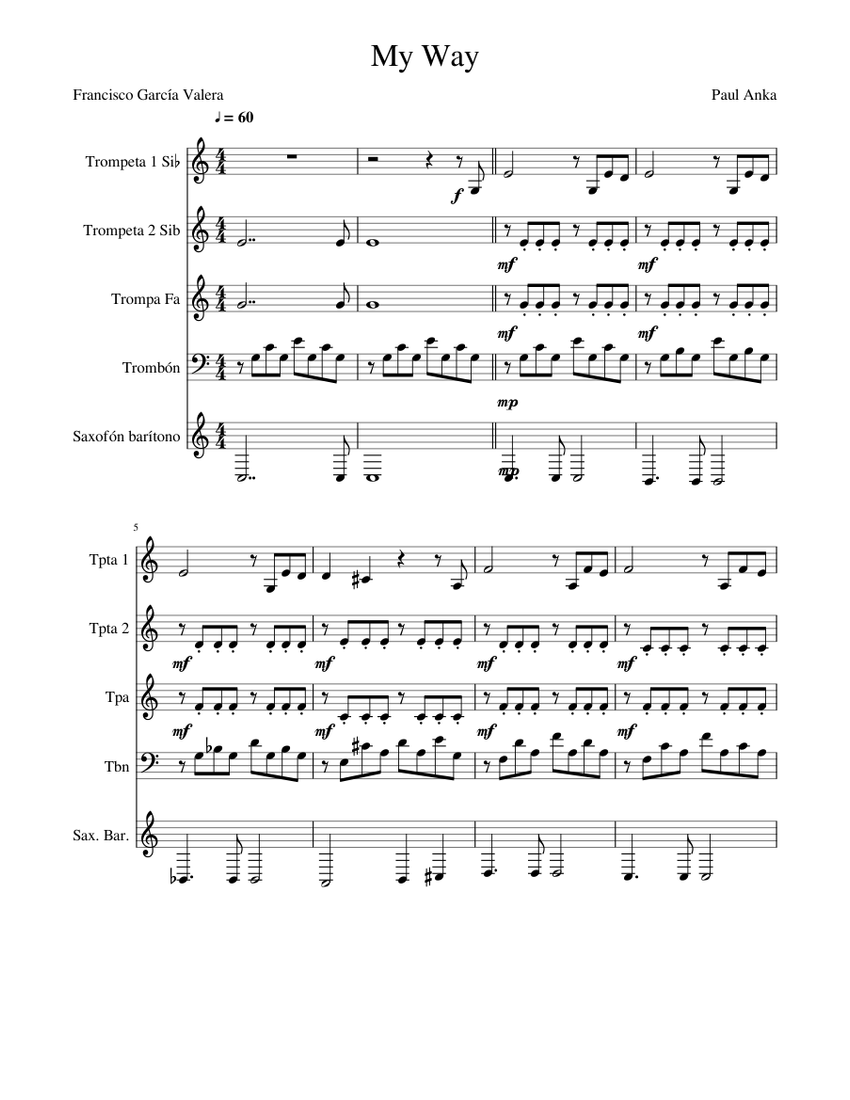 My way – Frank Sinatra My Way Sheet music for Trombone, Saxophone ...
