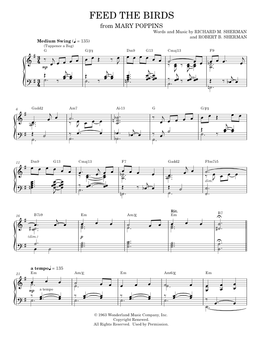 Play Official version of Mary poppins - feed the birds sheet music by ...
