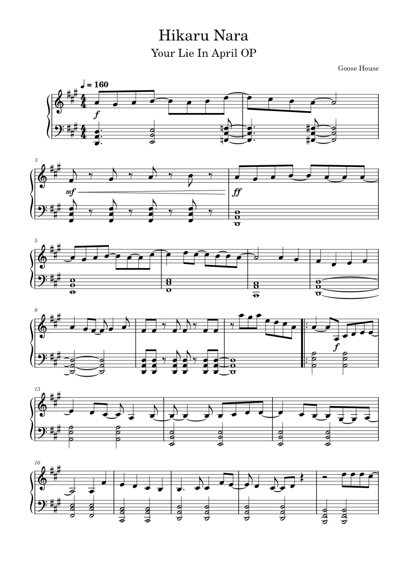 Hikaru nara – Goose House (easy) Sheet Music for Piano (Solo ...