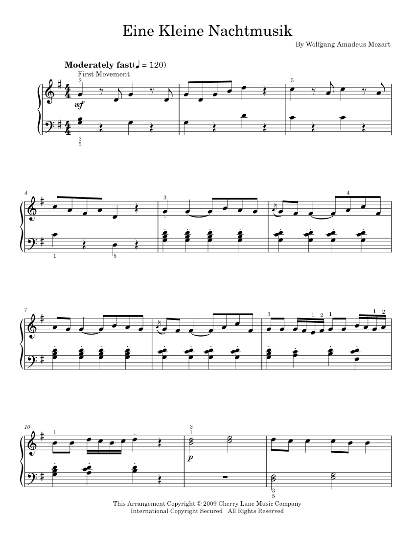 Eine kleine Nachtmusik, K.525 Sheet music for Piano by Wolfgang Amadeus ...