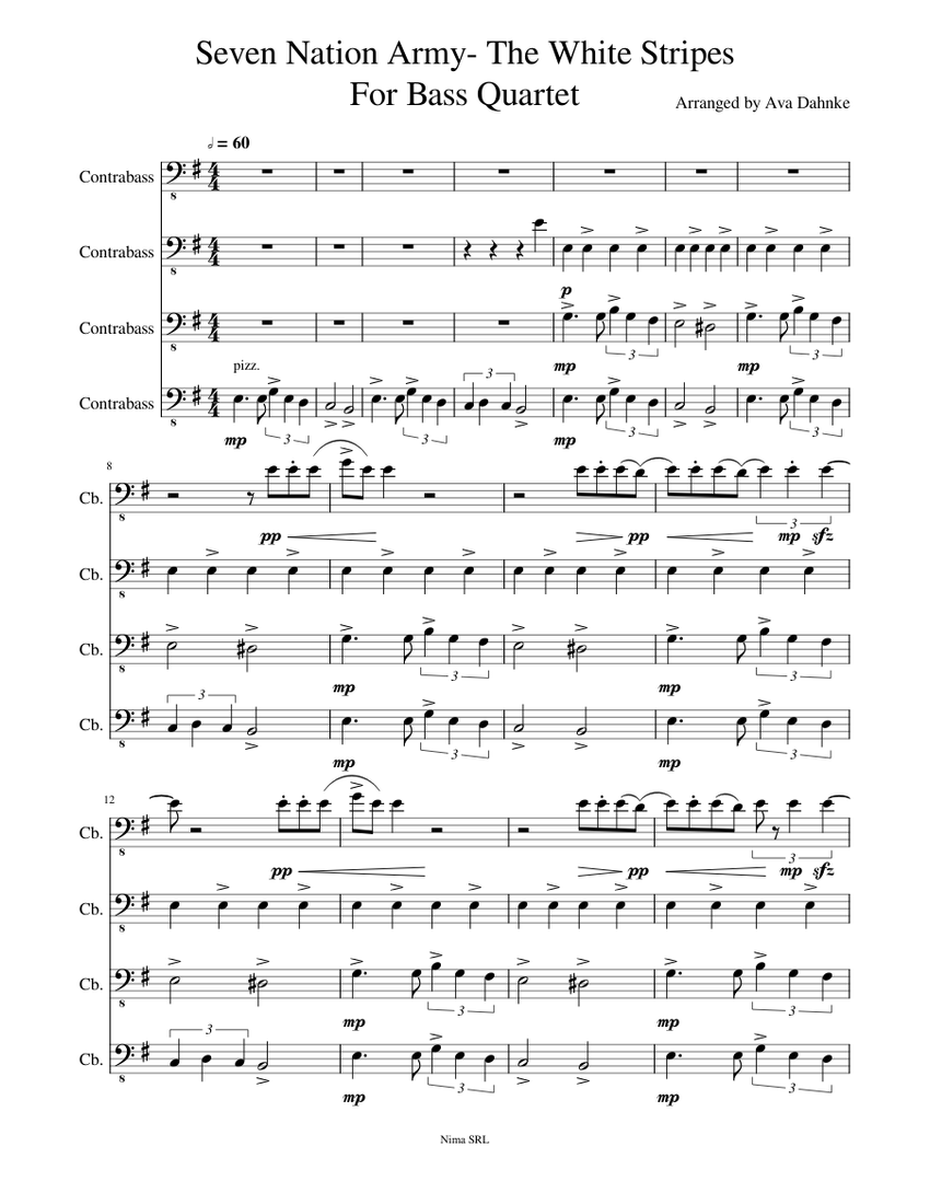Seven Nation Army for Bass Quartet Sheet music for Contrabass (Mixed ...