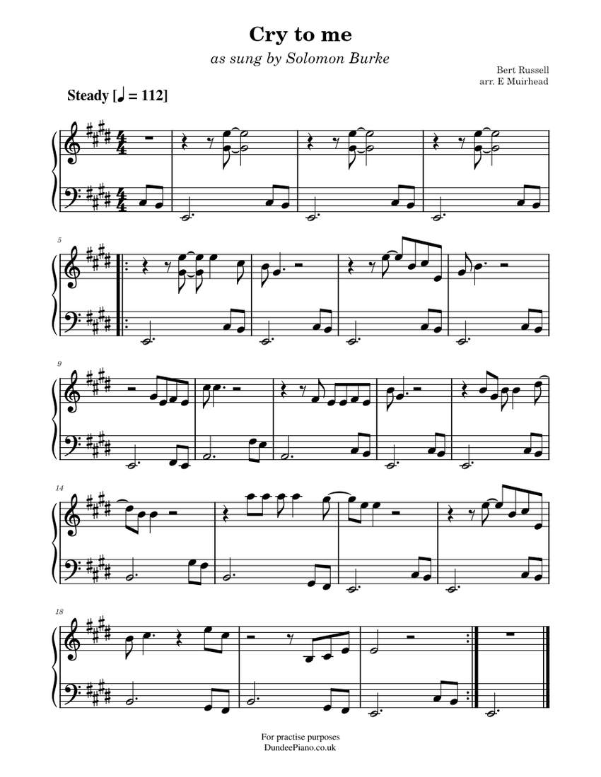 Cry to me - Bert Russell Sheet music for Piano (Solo) Easy | Musescore.com
