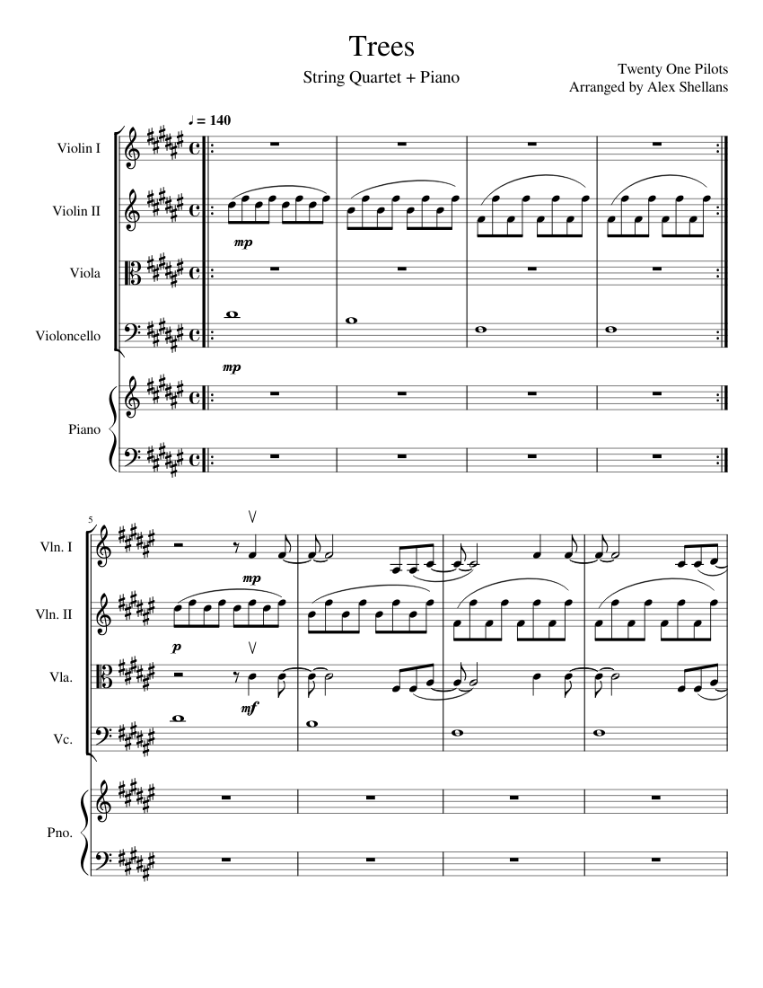 Trees Sheet music for Piano, Violin, Viola, Cello (Piano Quintet ...