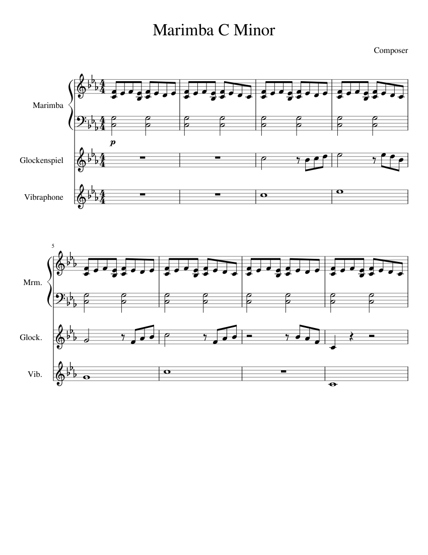 Marimba C Minor Sheet music for Vibraphone, Glockenspiel, Marimba ...