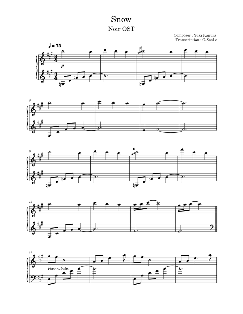 Noir OST : Snow Sheet music for Piano (Solo) | Download and print in ...