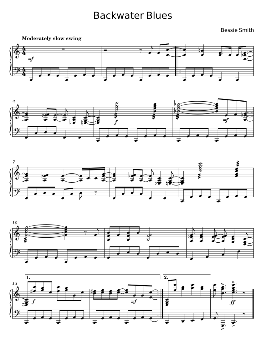 Backwater blues - Bessie Smith Sheet music for Piano (Solo) | Musescore.com