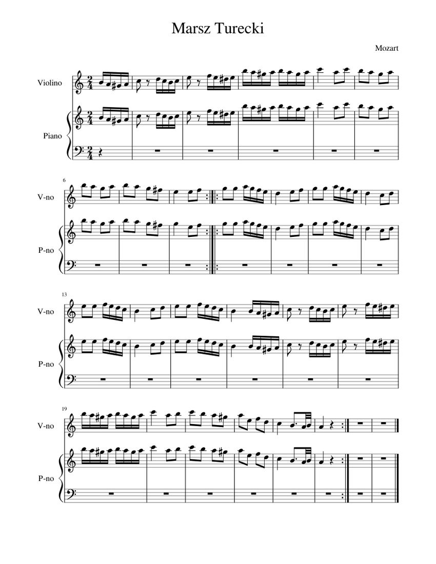 Marsz Turecki Sheet music for Piano, Violin (Solo) | Musescore.com