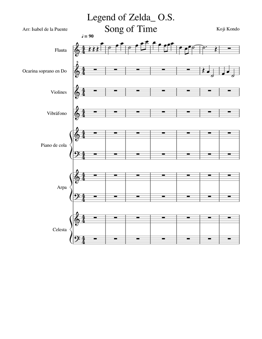 Song of time Legend of Zelda Sheet music for Piano, Celesta, Flute ...