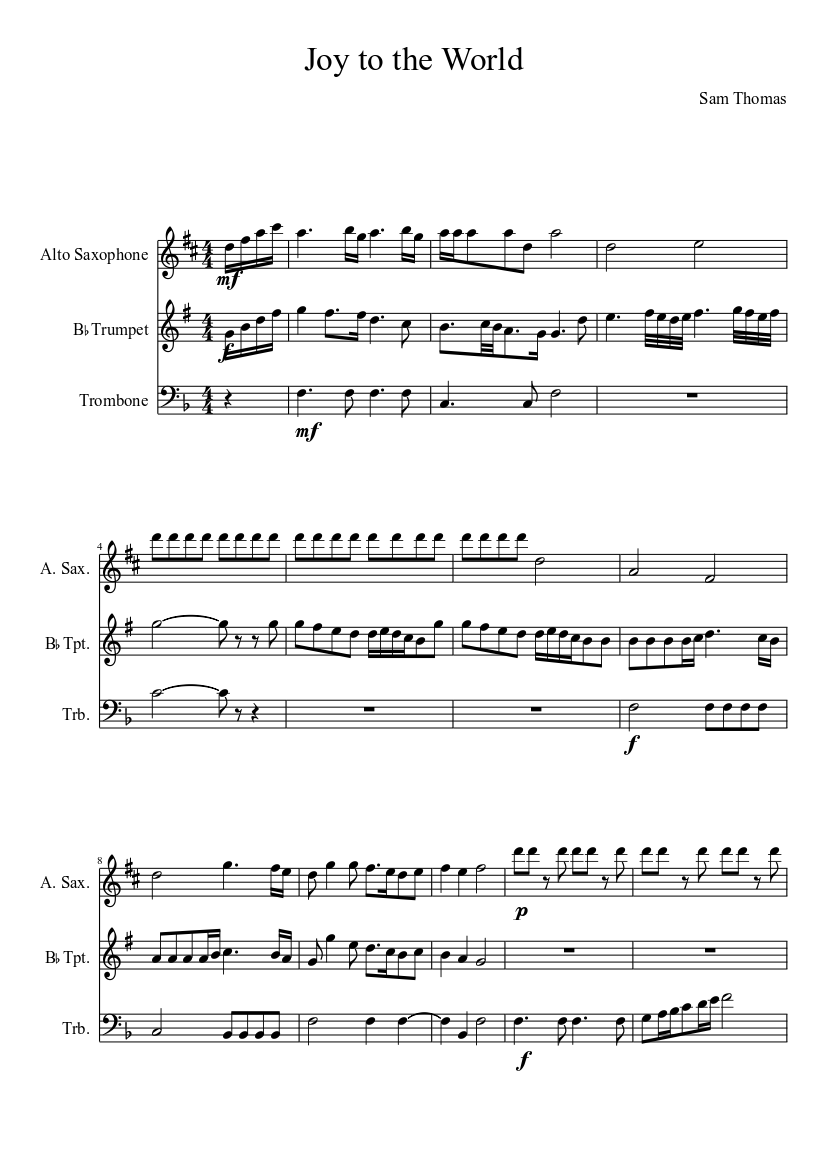 Joy to the World Sheet music for Trombone, Trumpet other (Brass Duet ...
