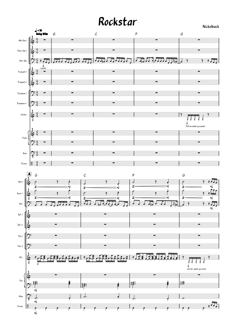 Rockstar - Nickelback Sheet Music with Chords for Piano, Trombone ...