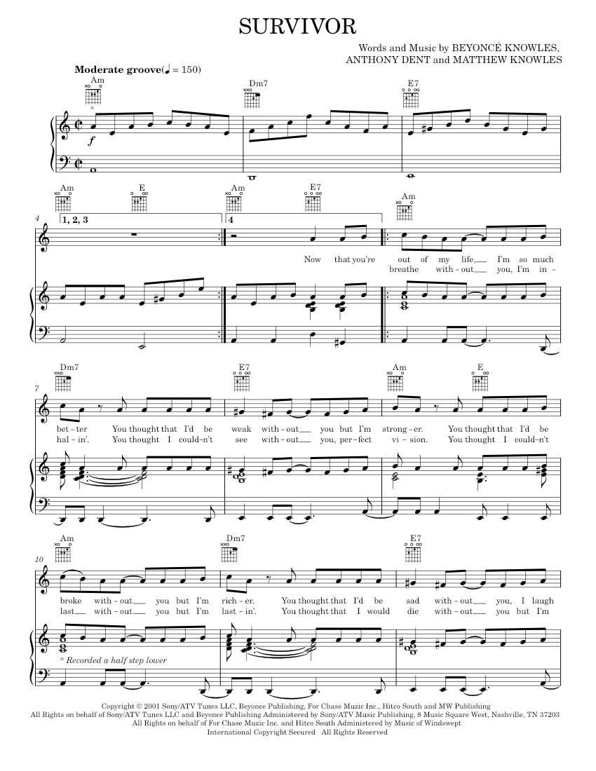 Play Official version of Survivor Sheet Music by Destiny's Child for ...
