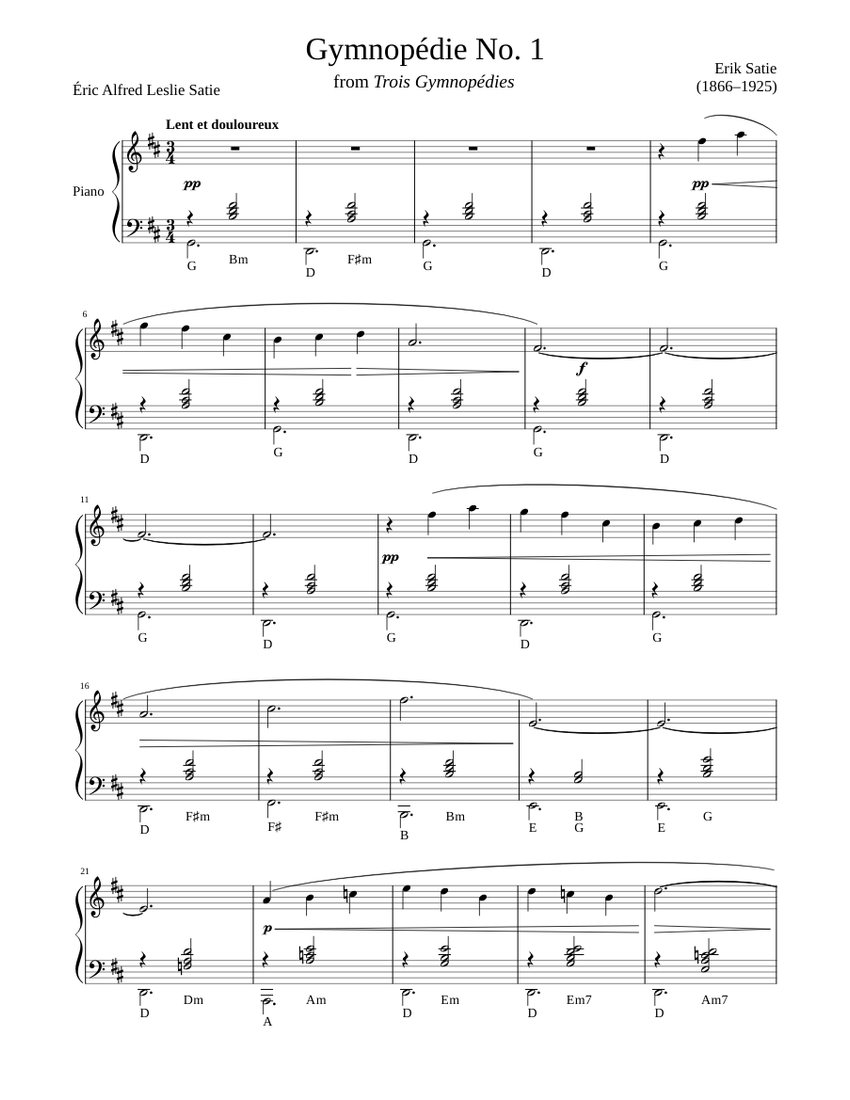 Gymnopédie_No._1 Sheet music for Piano (Solo) Easy | Musescore.com