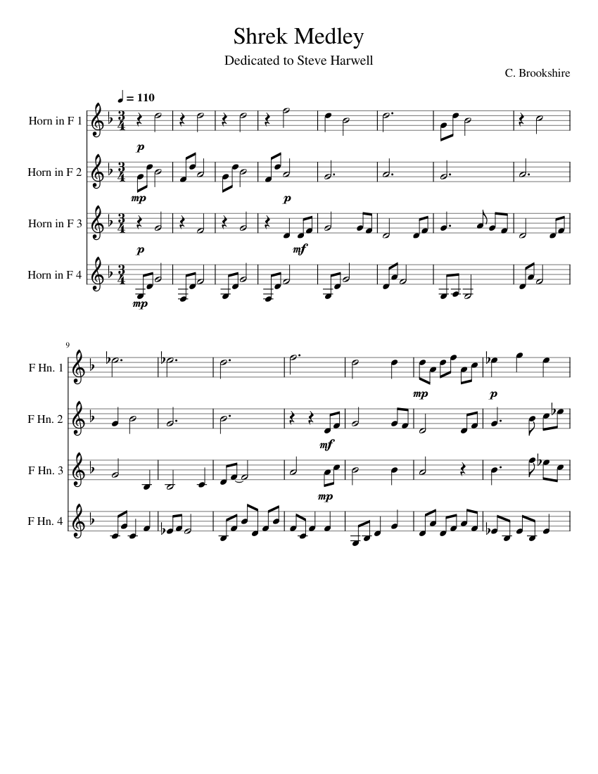 Shrek – Dreamworks Shrek Medley Sheet Music for French horn (Brass ...