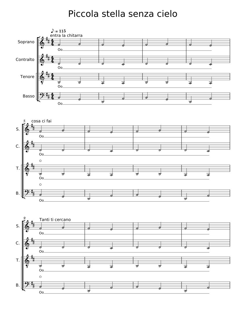 Piccola stella senza cielo Sheet music for Soprano, Alto, Tenor, Bass ...