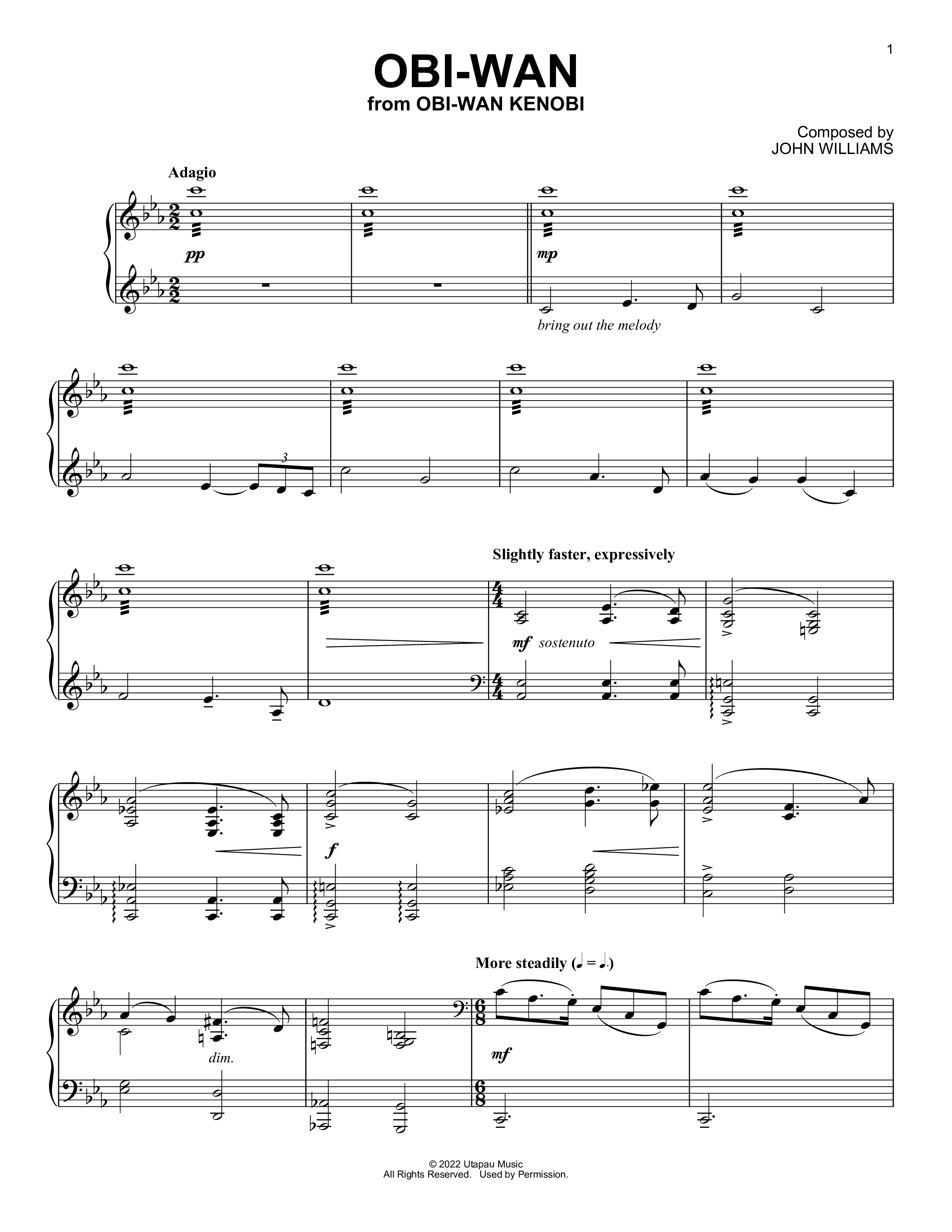 Play Official version of Obi-Wan Sheet Music by John Williams for Piano ...