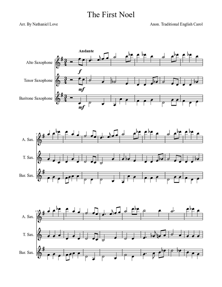 The First Noel Sax Trio Sheet music for Saxophone alto, Saxophone tenor ...