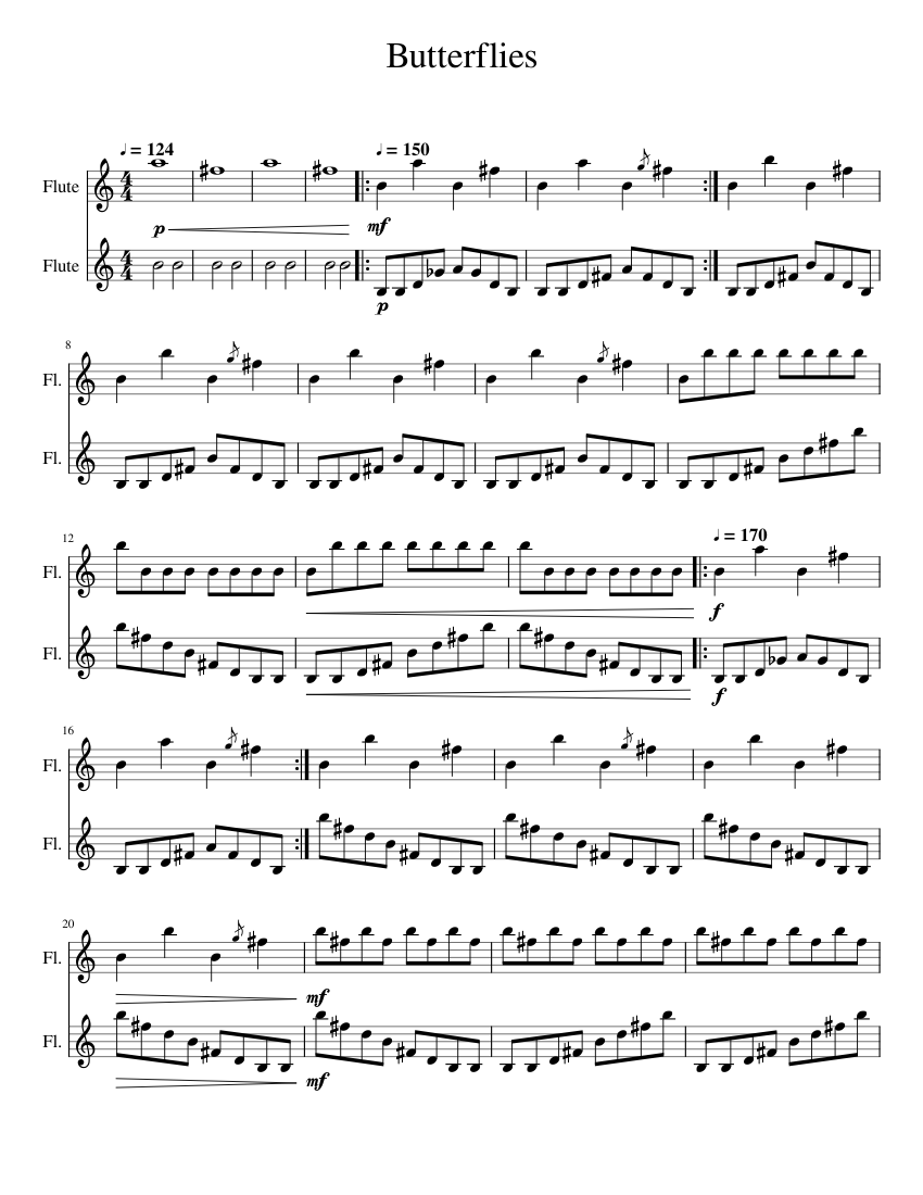 Butterfly Sheet music for Flute (Woodwind Duet) | Musescore.com