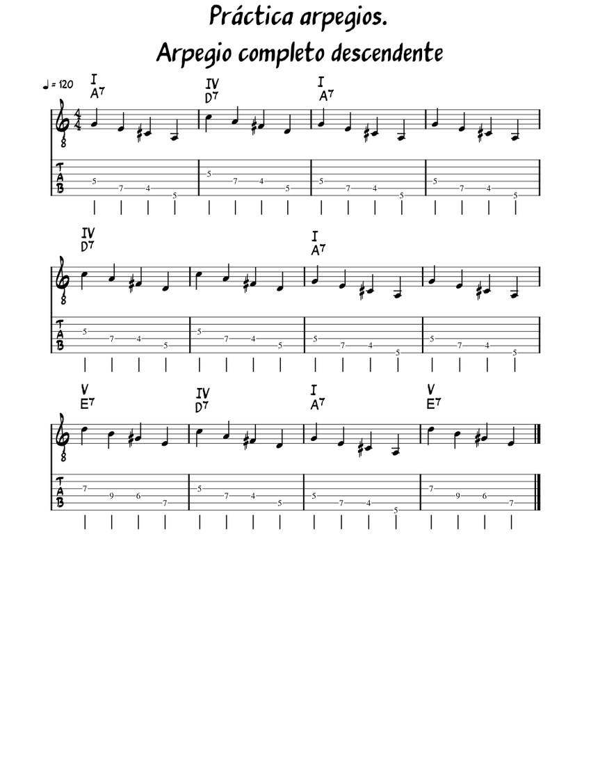20 - Practica de arpegios Arpegio completo descendente Sheet music for Guitar (Solo) | Musescore.com