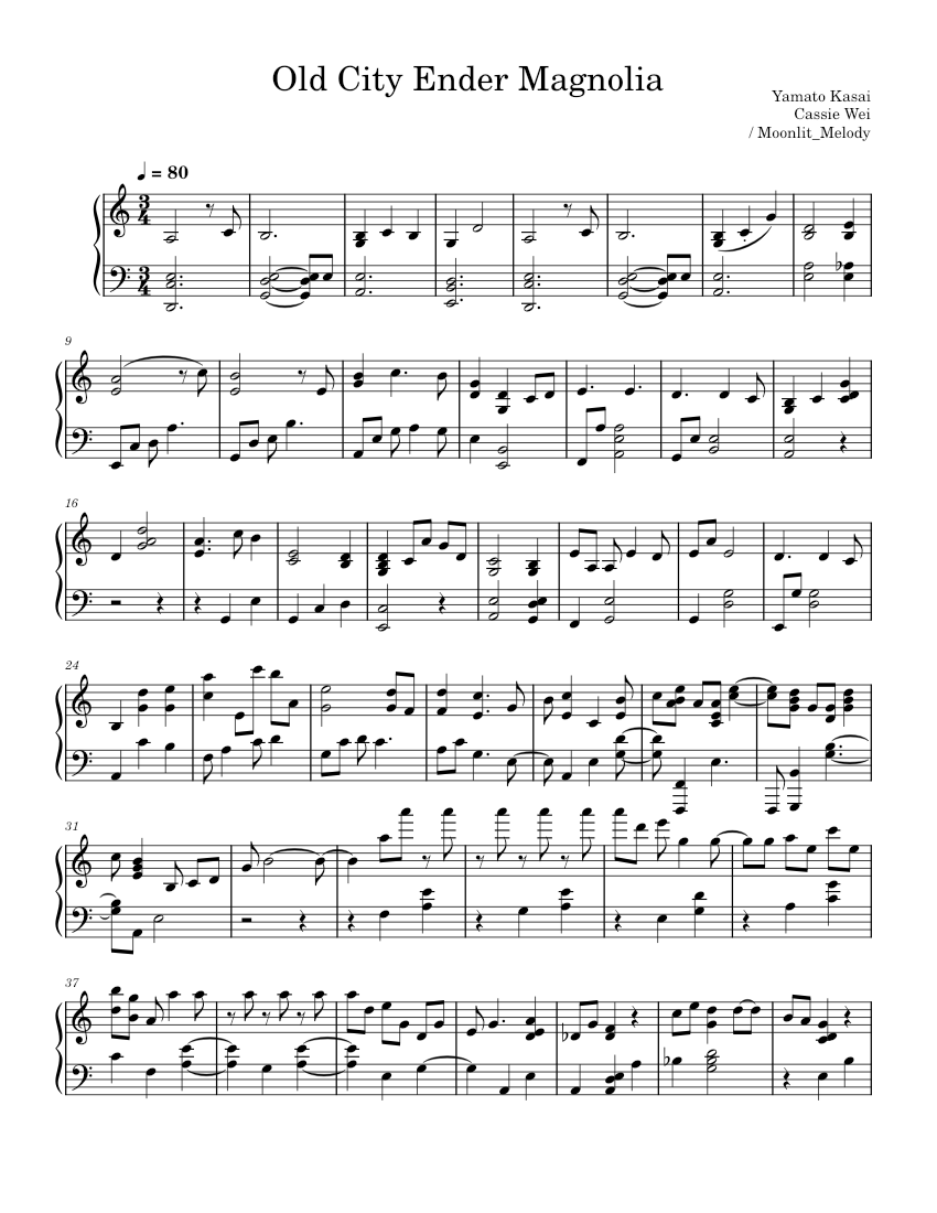 Old city ender magnolia – Yamato Kasai Sheet Music for Piano (Solo ...
