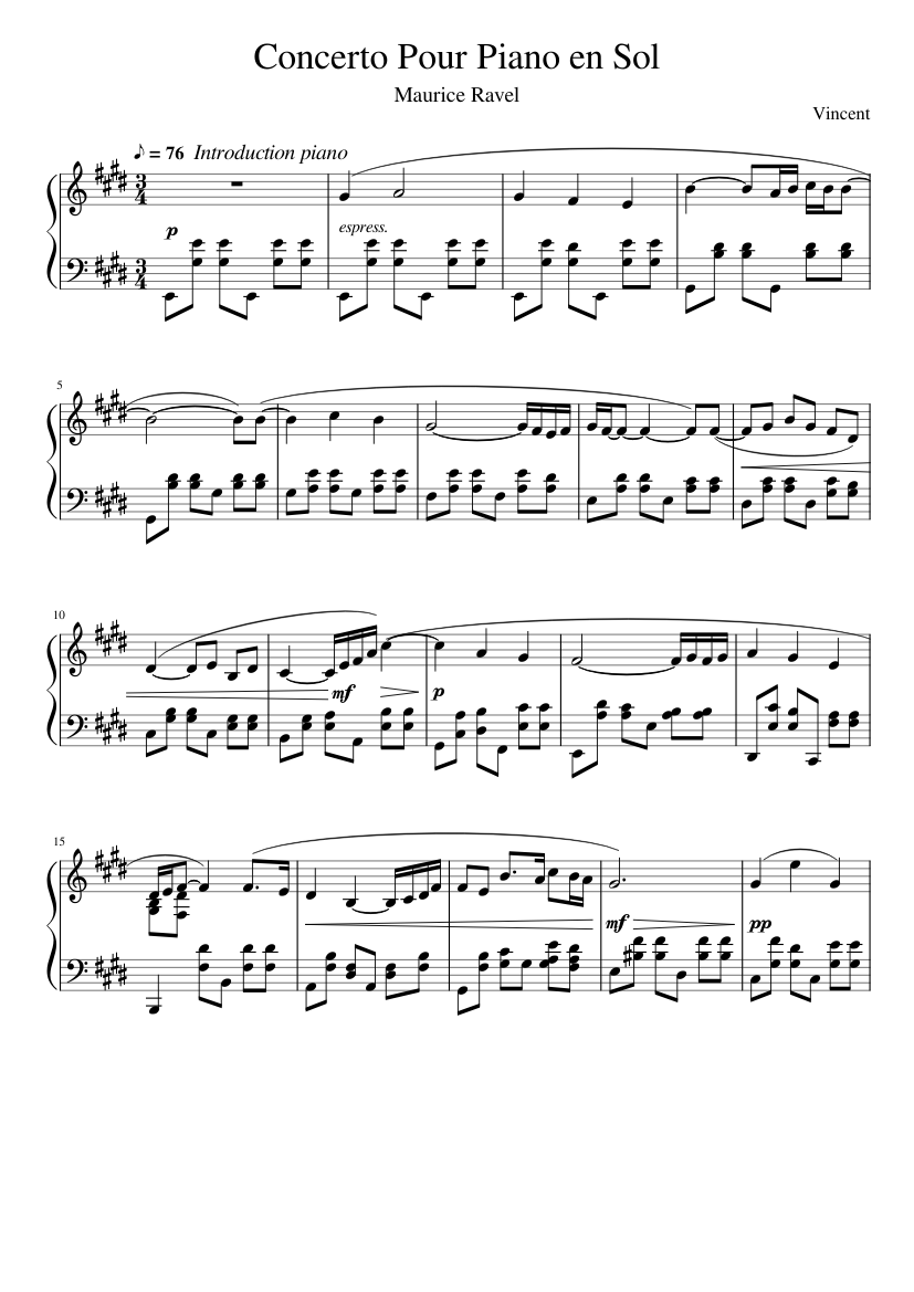 Ravel - Concerto Pour Piano en Sol Sheet music for Piano (Solo ...