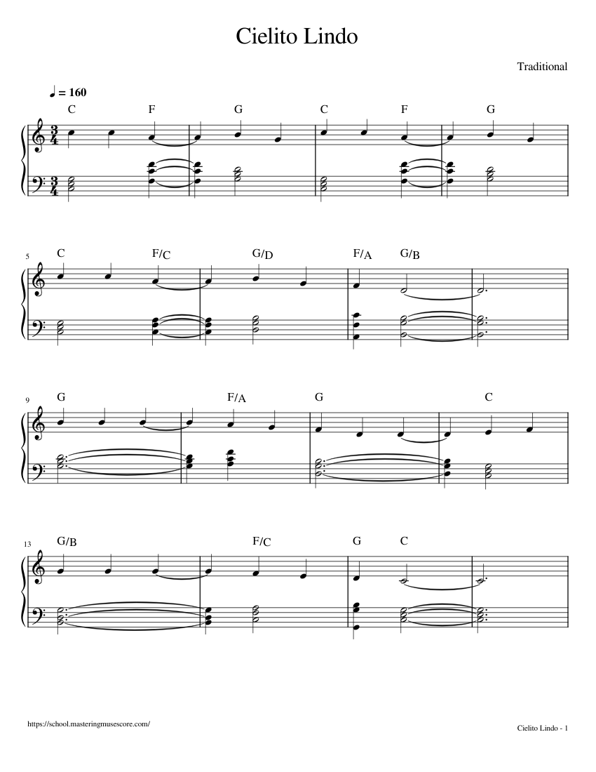 Exercise - Cielito Lindo 1-4-5 Sheet music for Piano (Solo) Easy | Musescore.com