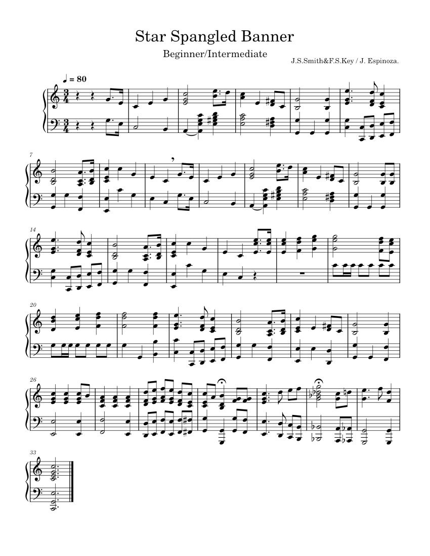 National Anthem - Star Spangled Banner (easy) - john smith Sheet Music ...