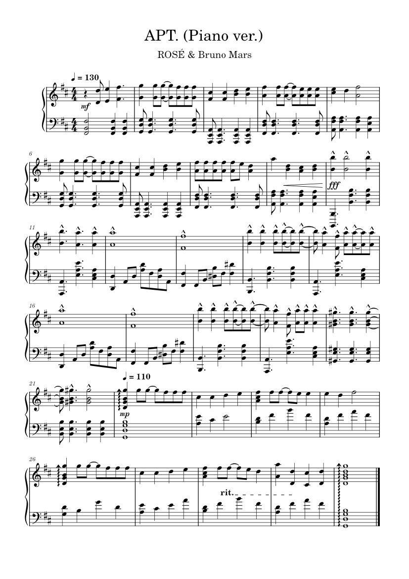 APT. – Rosé (BLACKPINK) Sheet Music for Piano (Solo) | MuseScore.com