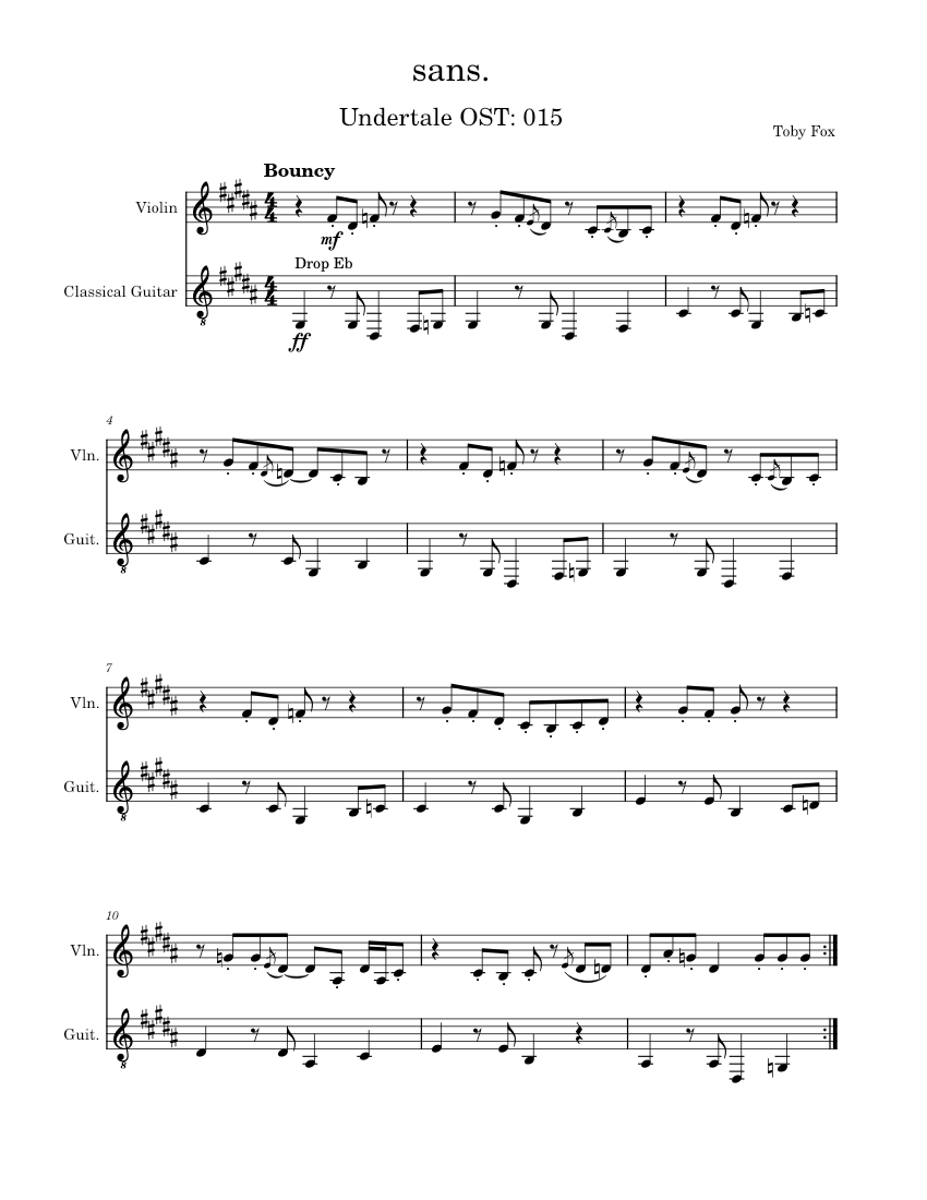 sans. Sheet music for Violin, Guitar (Mixed Duet) | Musescore.com