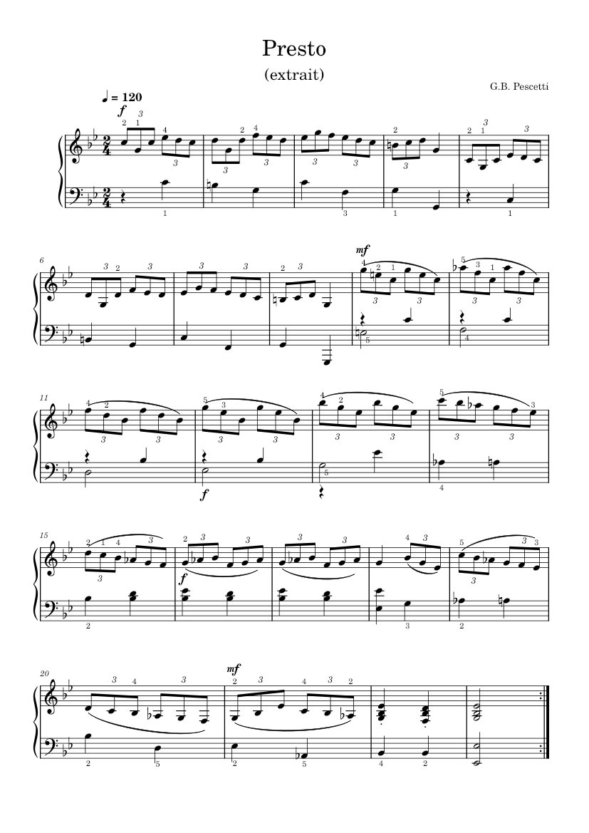 Presto – Giovanni Battista Pescetti G.B. Pescetti - Presto Sheet Music ...