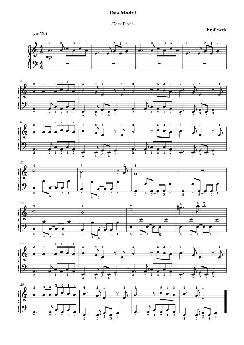 Das Model - Kraftwerk Sheet Music for Piano (Solo) Easy | MuseScore.com