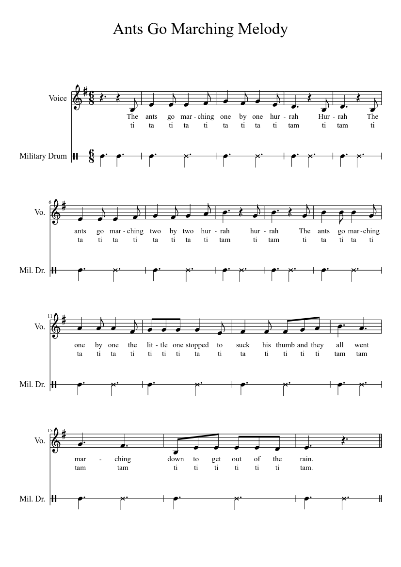Ants Go Marching Melody Sheet music for Voice (other) (Solo ...
