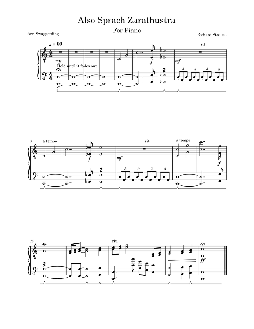 Also Sprach Zarathustra (Piano) Sheet music for Piano (Solo) Easy ...