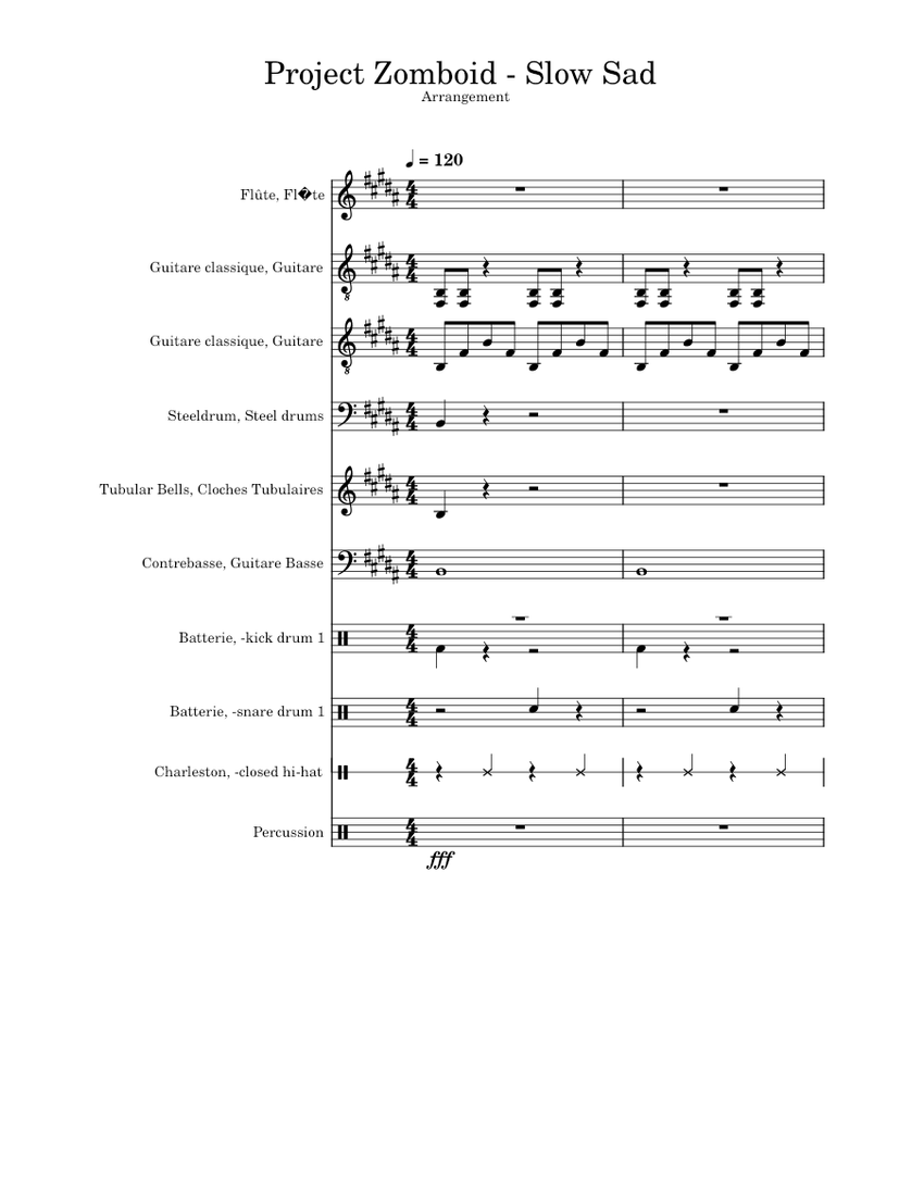 Project Zomboid - Slow Sad Sheet music for Flute, Contrabass, Guitar ...