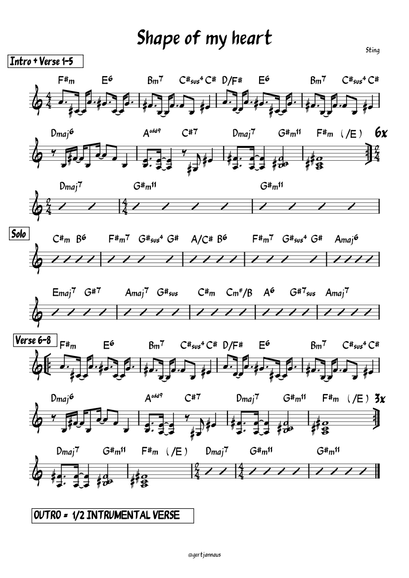 Shape of My Heart – Sting Sheet Music with Chords for Piano (Solo) easy ...
