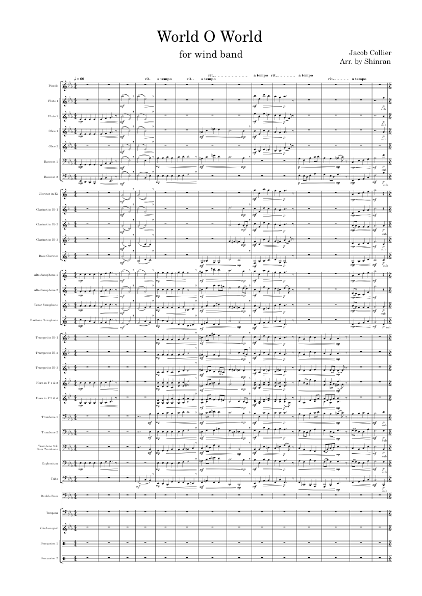 Jacob Collier - World O World (Wind Band Version Arr. by Shinran) Sheet ...