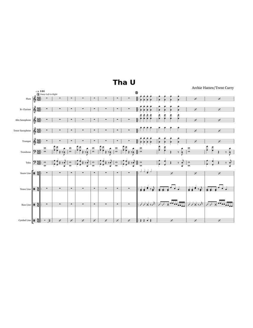 Tha U Sheet music for Trombone, Tuba, Flute, Clarinet in b-flat & more instruments (Marching ...