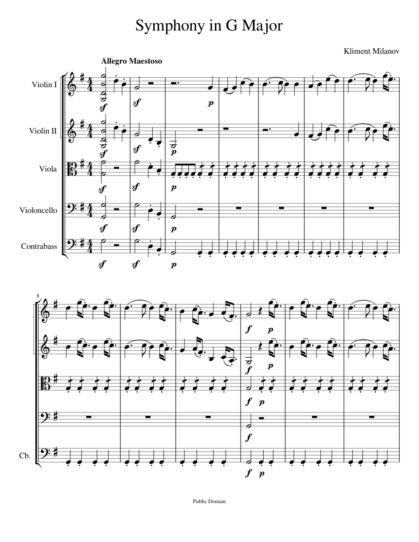 Symphony in G Major Sheet music for Contrabass, Violin, Viola, Cello ...