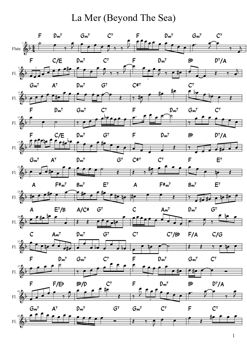 La Mer (Beyond The Sea) Sheet music for Flute (Solo) | Musescore.com