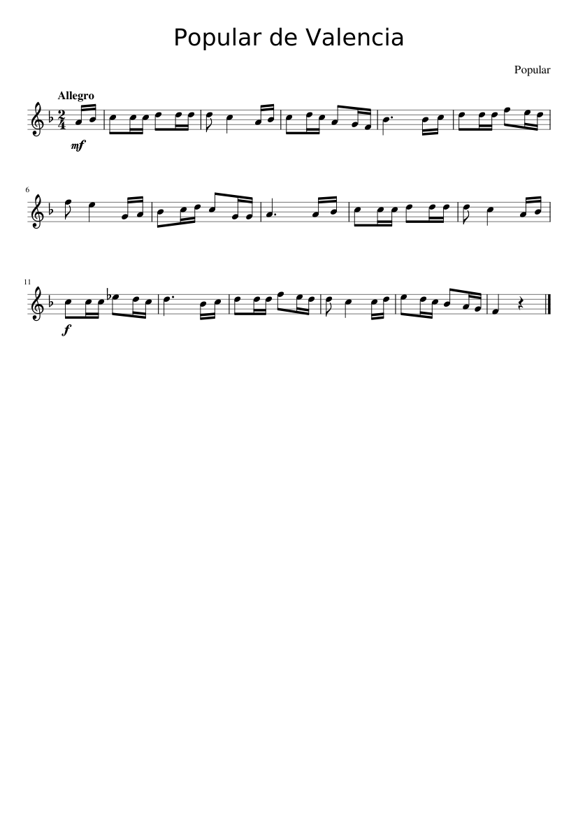 Popular de Valencia RCM Sheet music for Oboe (Solo) | Musescore.com
