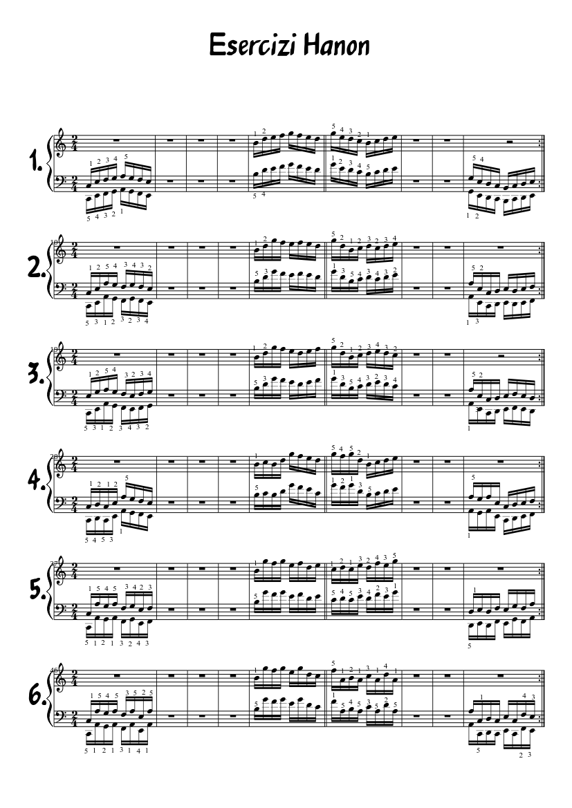 indice esercizi hanon Sheet music for Piano (Solo) Easy | Musescore.com