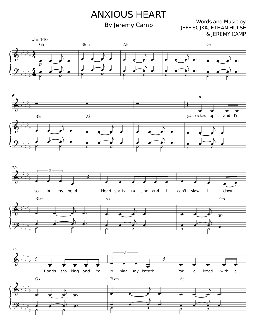 ANXIOUS HEART - Jeremy Camp Sheet music for Piano, Synthesizer (Mixed ...