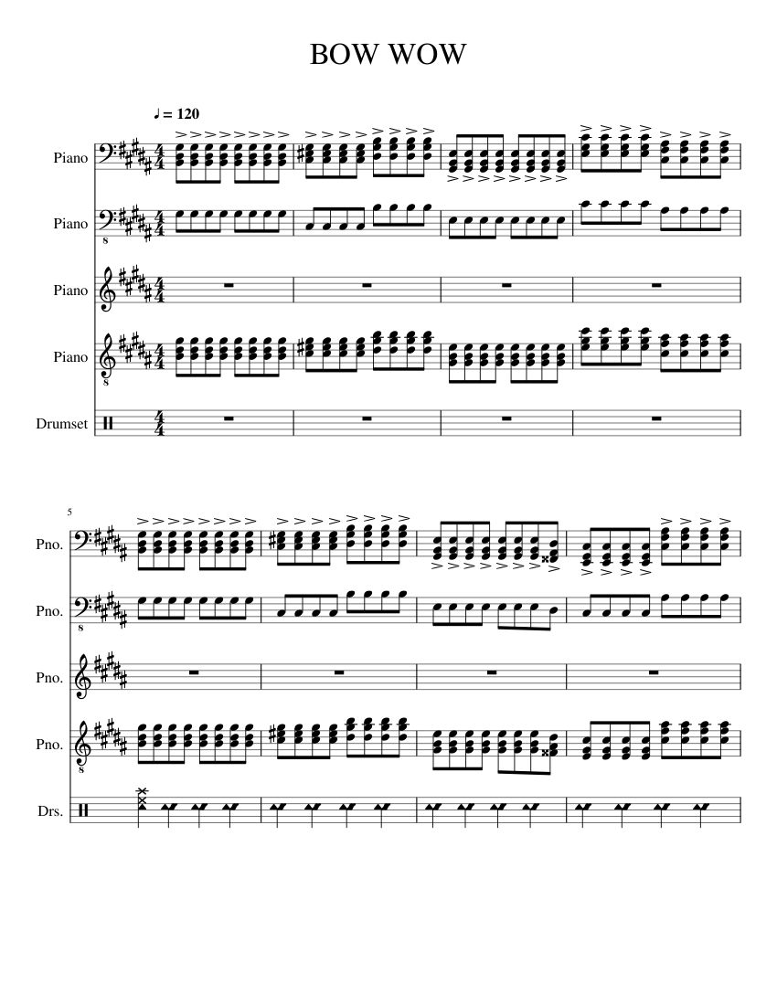 BOW WOW Sheet music for Piano, Drum group (Mixed Quintet) | Musescore.com