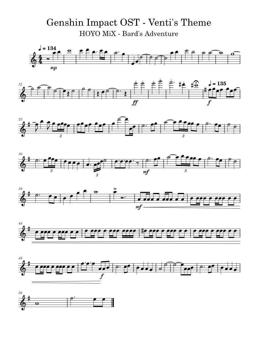 Genshin Impact OST - Venti's Theme Sheet music for Flute (Solo ...