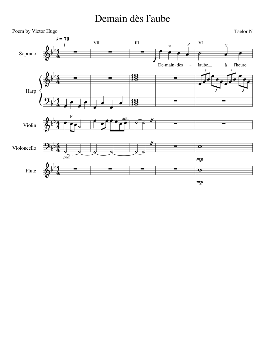 “Demain des L'aube” en G mineur (“Tomorrow at Dawn” in G minor) Sheet ...