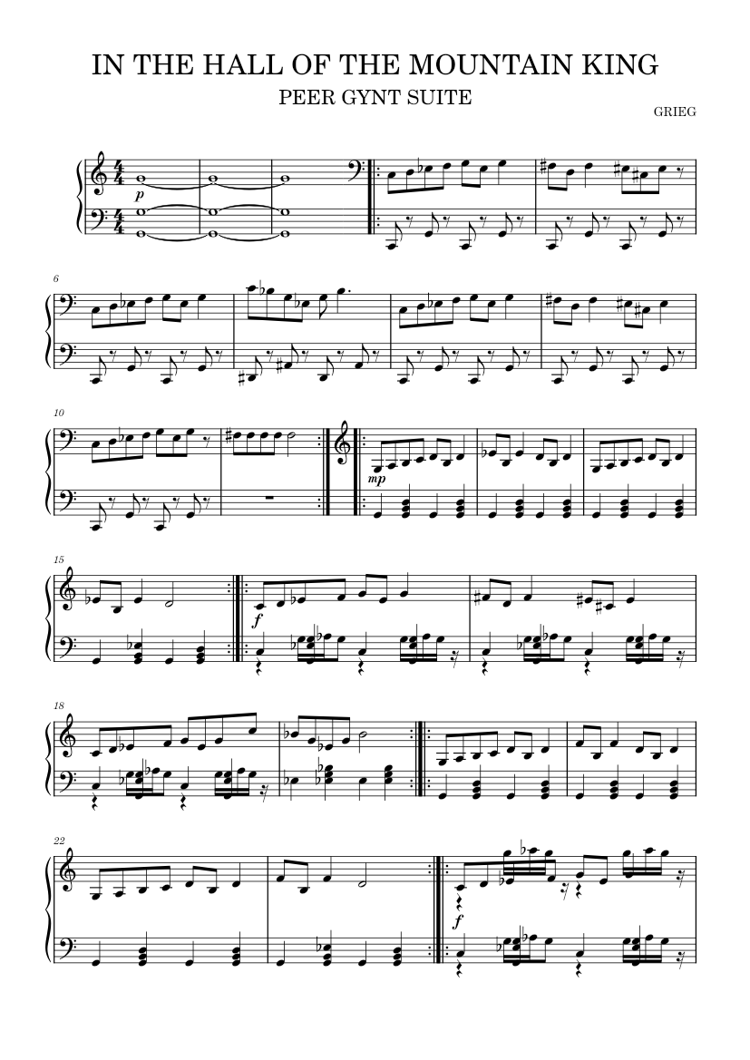 IN THE HALL OF THE MOUNTAIN KING - Edvard Grieg Sheet music for Piano ...