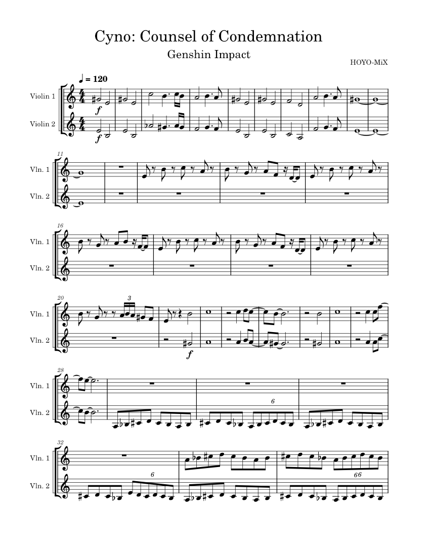 Order of Silence – Xin Zhao from Genshin Impact Sheet Music for Violin ...