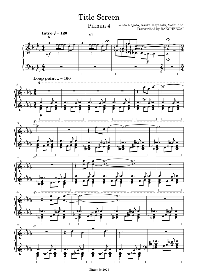 Title Theme - Pikmin 4 – Kenta Nagata, Asuka Hayazaki & Soshi Abe Sheet ...
