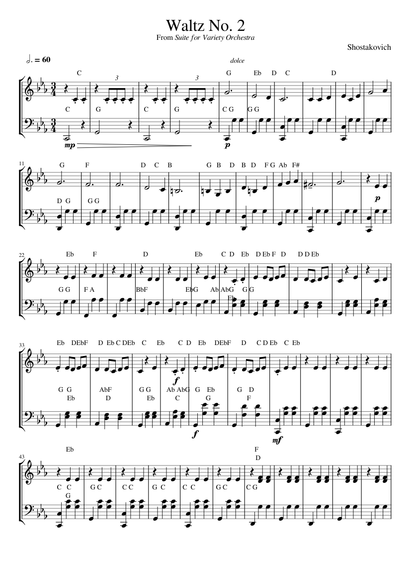 Waltz no. 2 – Dmitri Shostakovich Waltz No. 2 Shostakovich.PIANO.ORCH.musescore Sheet music for ...