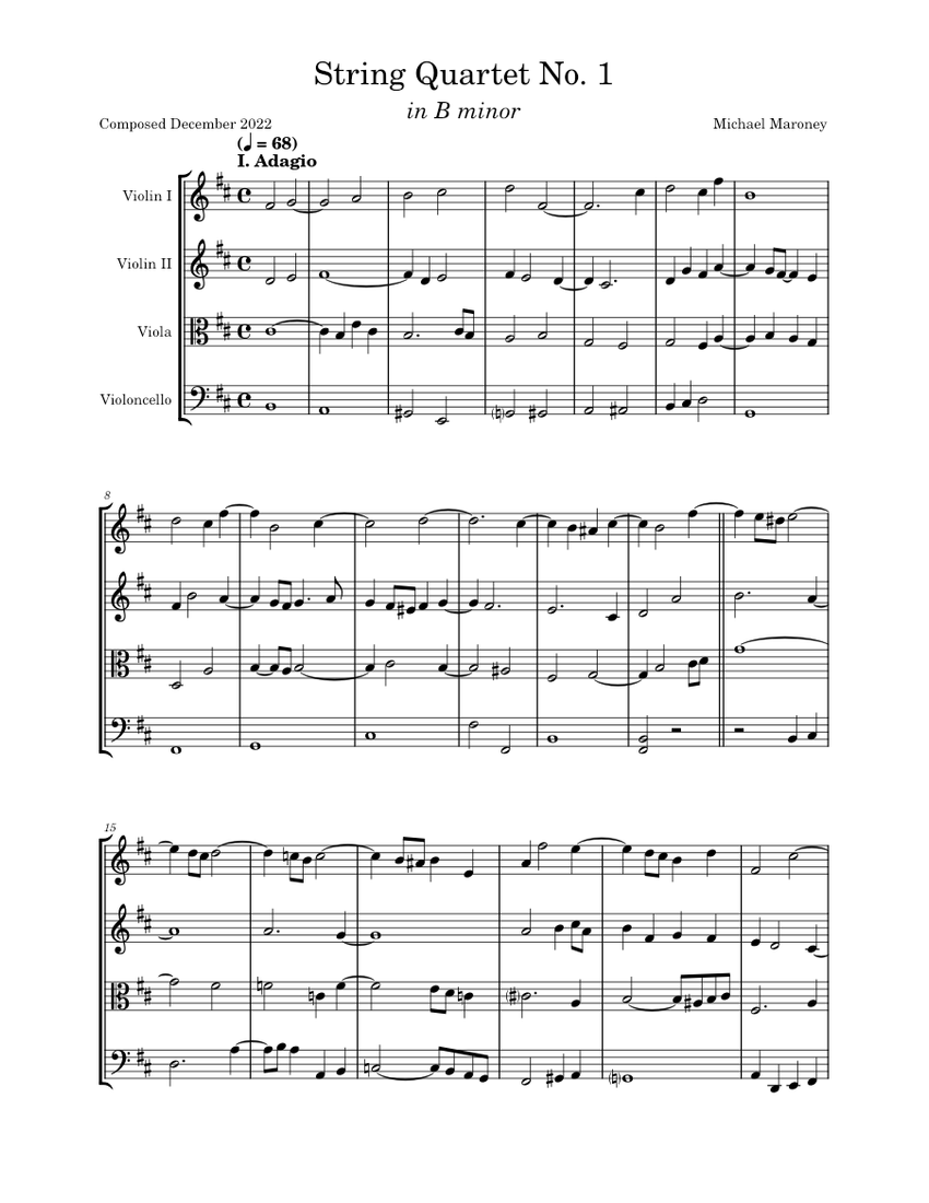 String Quartet No. 1 - Michael Maroney Sheet music for Violin, Viola ...